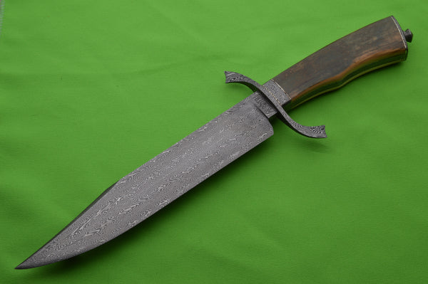 Kyle Royer Damascus Bowie Knife, Fossil Mammoth Scales – Windy City Knives