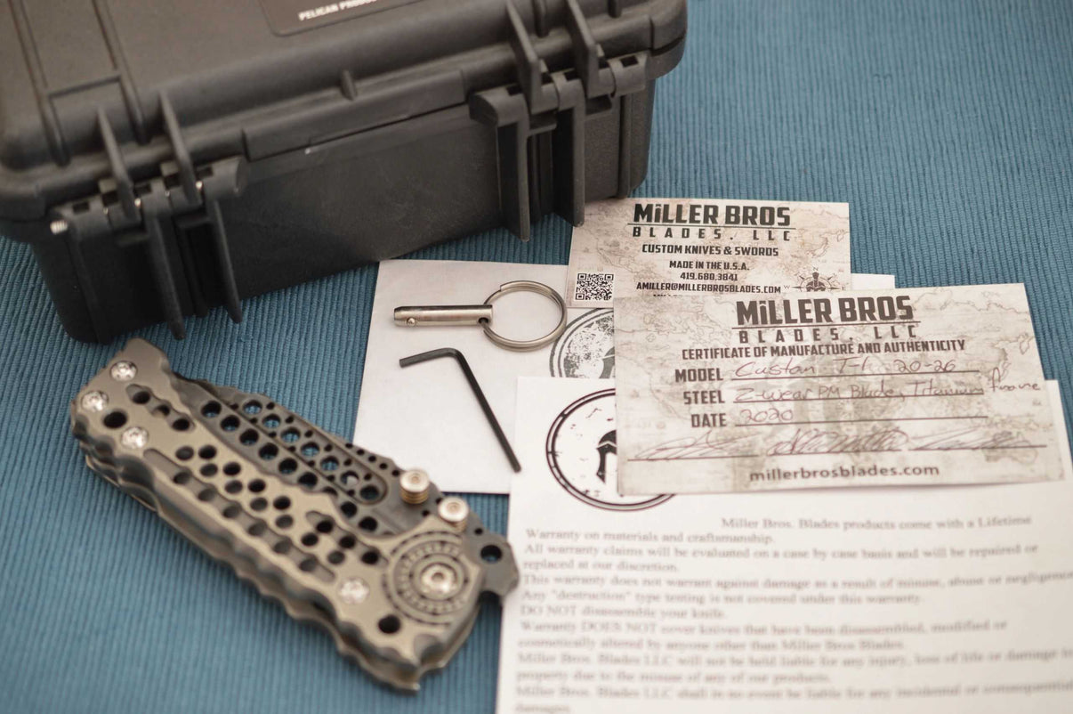 Miller Bros. Blades Custom T-1 Folder, Z-Wear Blade, Sculpted Titanium ...