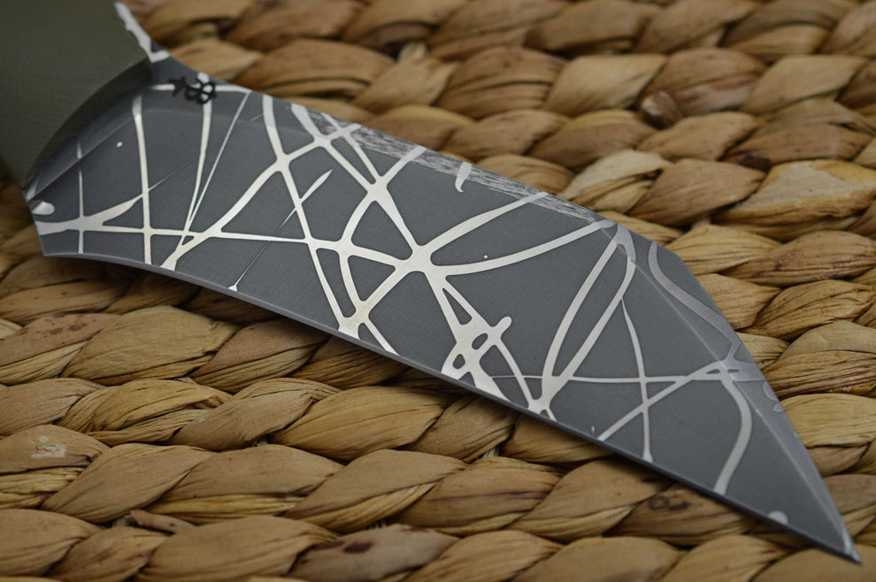 Rick Barrett "Skulltap" Hawkbill Fixed Blade Knife, OD Green, Kydex Sh ...