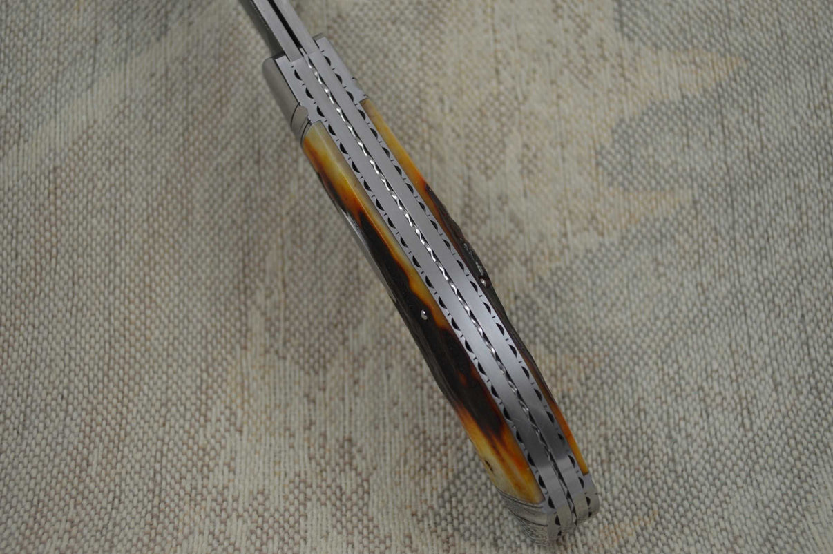 Bill Ruple Stag Saddlehorn Two Blade Trapper, Devin Thomas Damascus (S ...