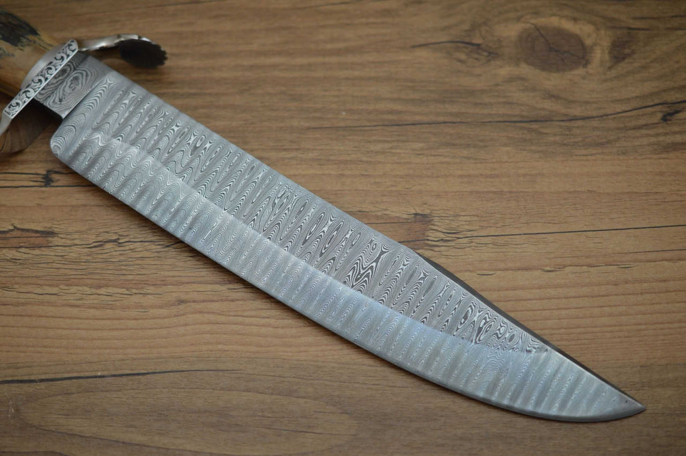 Mike Ruth Mammoth Damascus Frame Handle Seashell Bowie Knife + Rowe Le ...