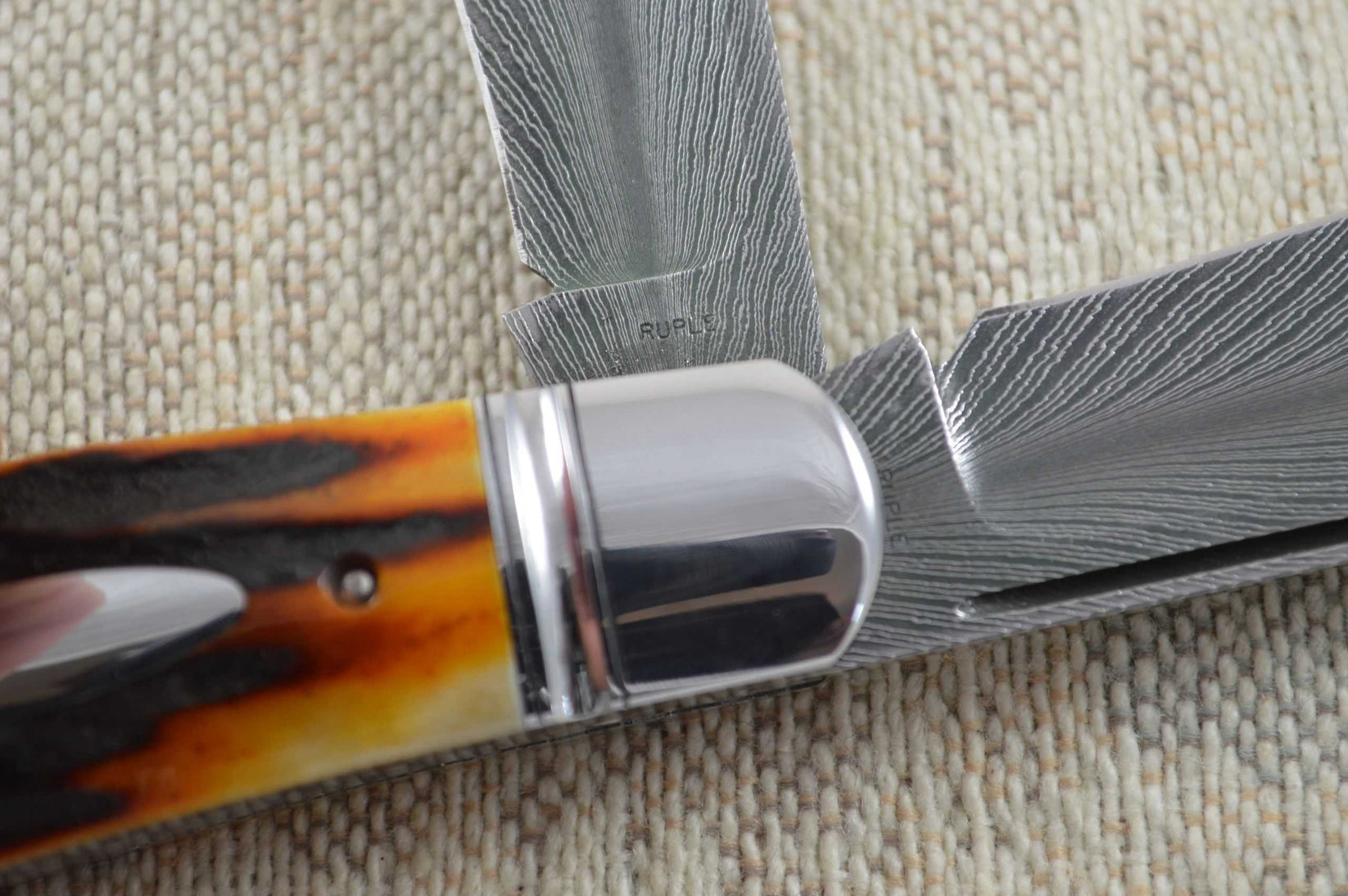 Bill Ruple Stag Saddlehorn Two Blade Trapper, Devin Thomas Damascus (S ...