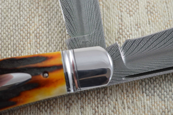 Bill Ruple Stag Saddlehorn Two Blade Trapper, Devin Thomas Damascus (S ...