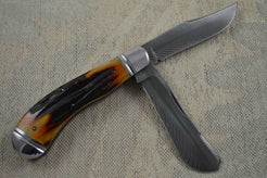 Bill Ruple Stag Saddlehorn Two Blade Trapper, Devin Thomas Damascus (S ...