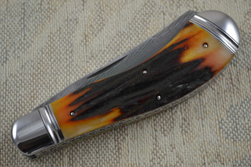 Bill Ruple Stag Saddlehorn Two Blade Trapper, Devin Thomas Damascus (S ...