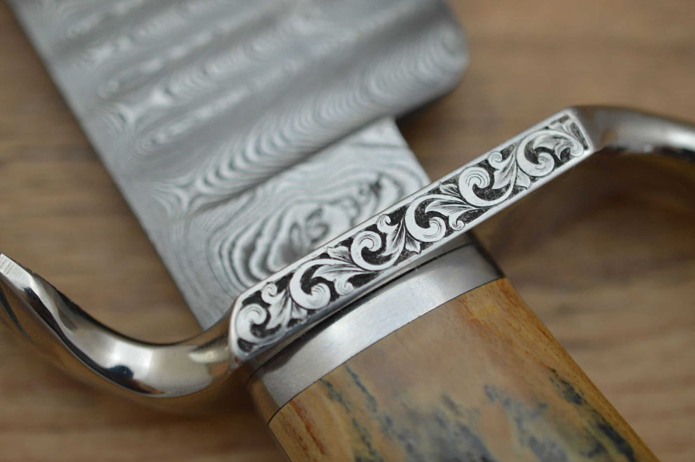 Mike Ruth Mammoth Damascus Frame Handle Seashell Bowie Knife + Rowe Le ...