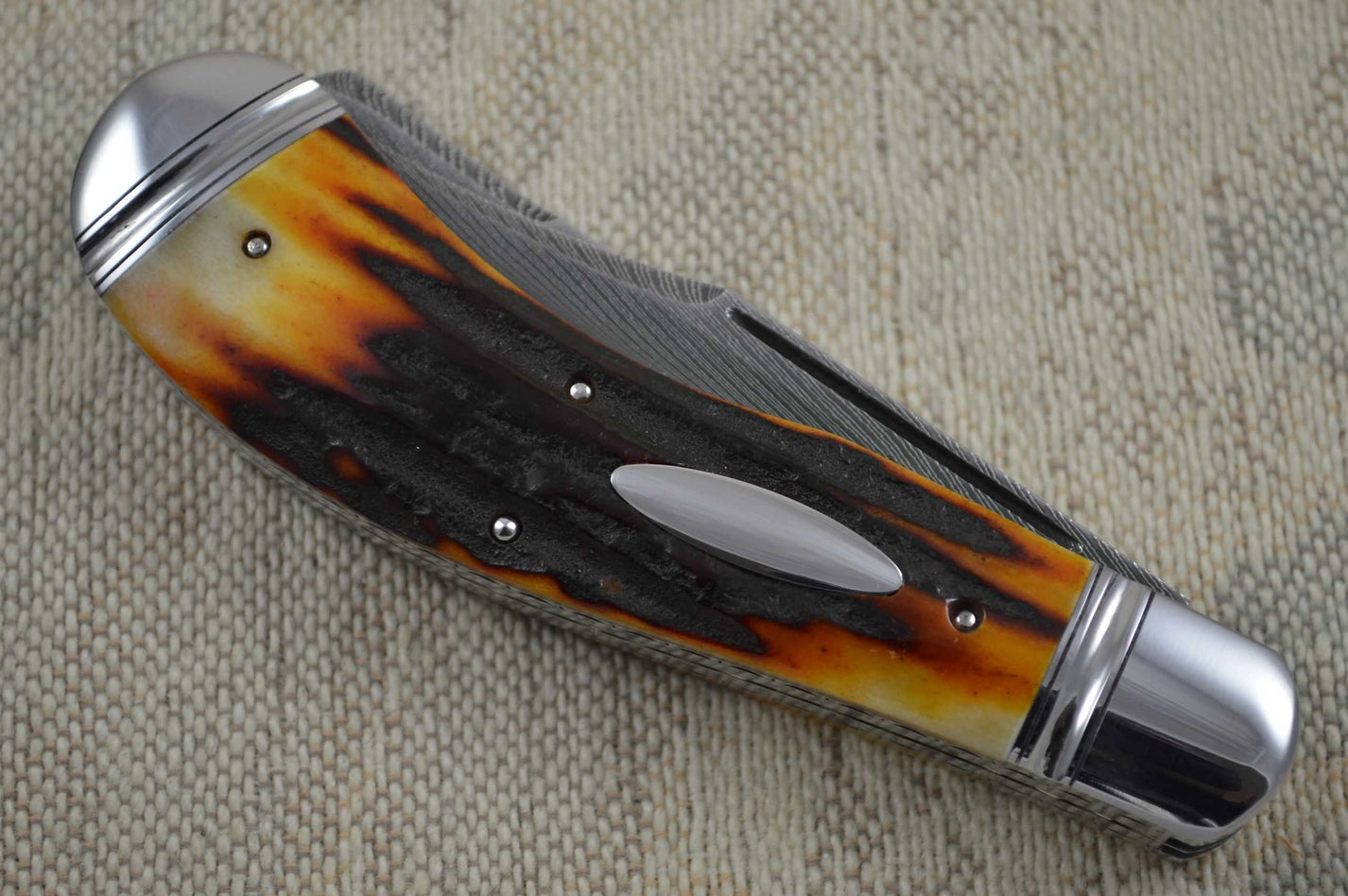 Bill Ruple Stag Saddlehorn Two Blade Trapper, Devin Thomas Damascus (S ...